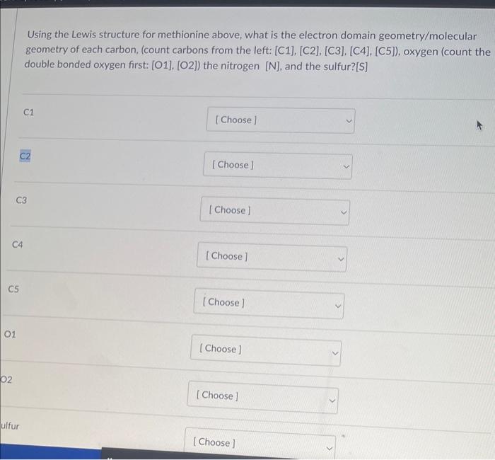 Solved Using the Lewis structure for methionine above, what | Chegg.com