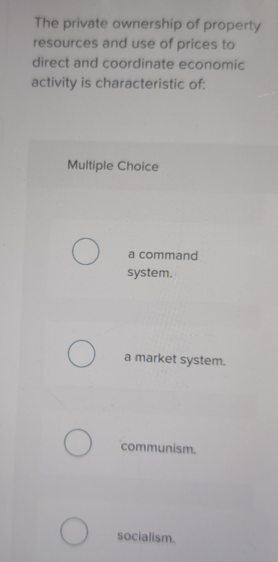 Solved The private ownership of property resources and use | Chegg.com