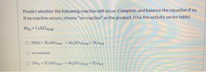 Solved Predict whether the following reaction will occur. | Chegg.com