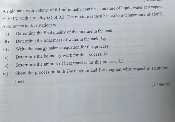 Solved A rigid tank with volume of 0.1 m3 initially contains | Chegg.com