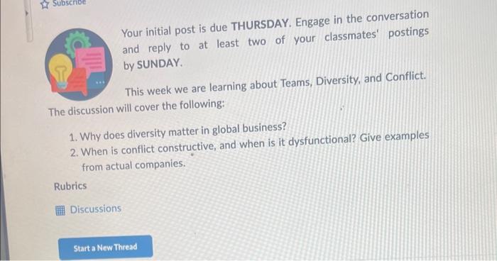 Solved Your initial post is due THURSDAY. Engage in the | Chegg.com