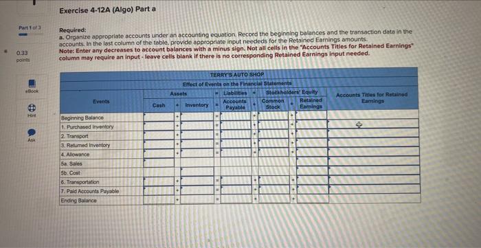 Solved Required information Exercise 4-12A (Algo) Effect of | Chegg.com
