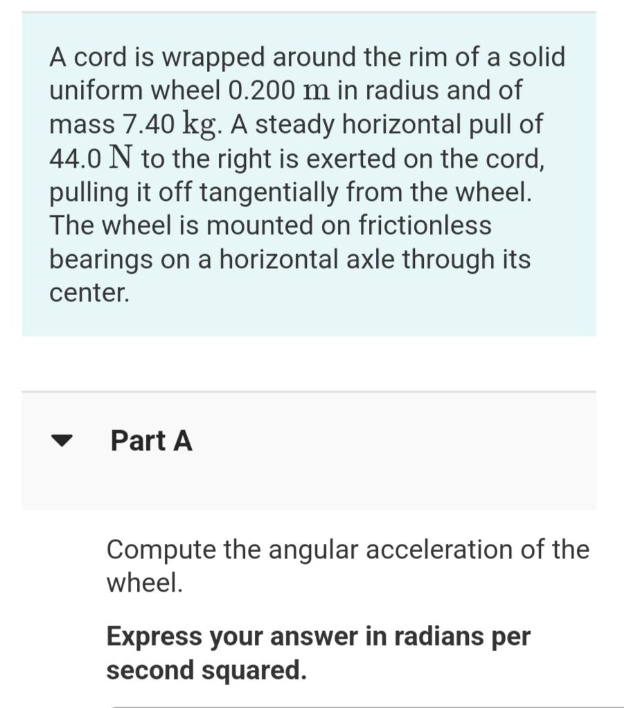 Solved A cord is wrapped around the rim of a solid uniform | Chegg.com