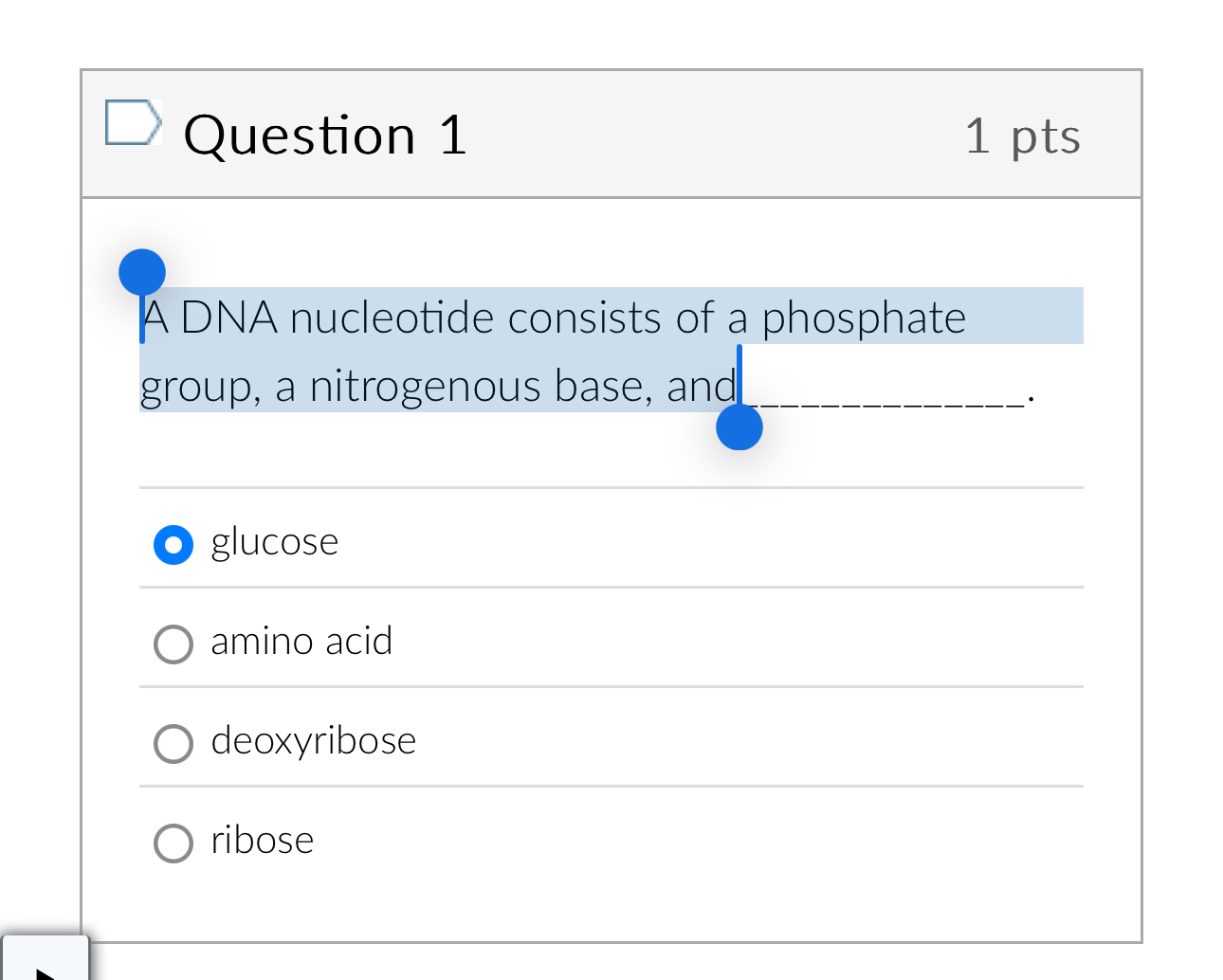 Solved Question 11 ﻿ptsA DNA nucleotide consists of a | Chegg.com