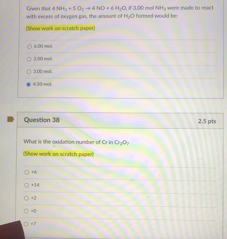 Solved Given that 4 NH3 + 5 O2 → 4 NO + 6 H2O, if 3.00 mol | Chegg.com