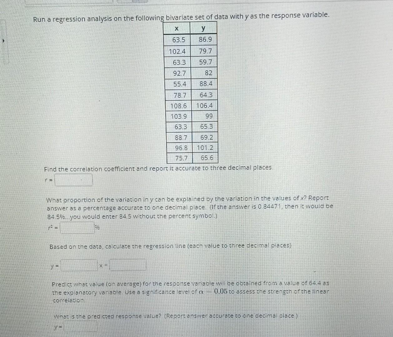 Solved Run A Regression Analysis On The Following Bivariate 0720