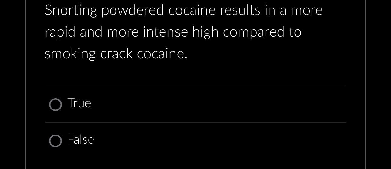 Solved Snorting powdered cocaine results in a more rapid and | Chegg.com