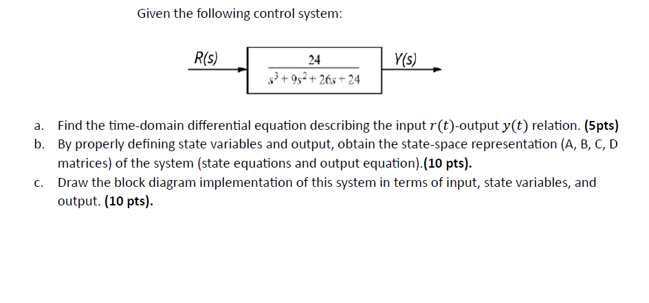 Solved Given the following control system:a. ﻿Find the | Chegg.com