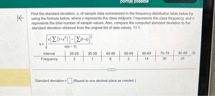 Solved Find the standard deviation, 8 , of sample data | Chegg.com
