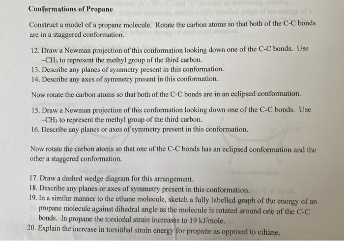 Solved Conformations of Propane Construct a model of a | Chegg.com