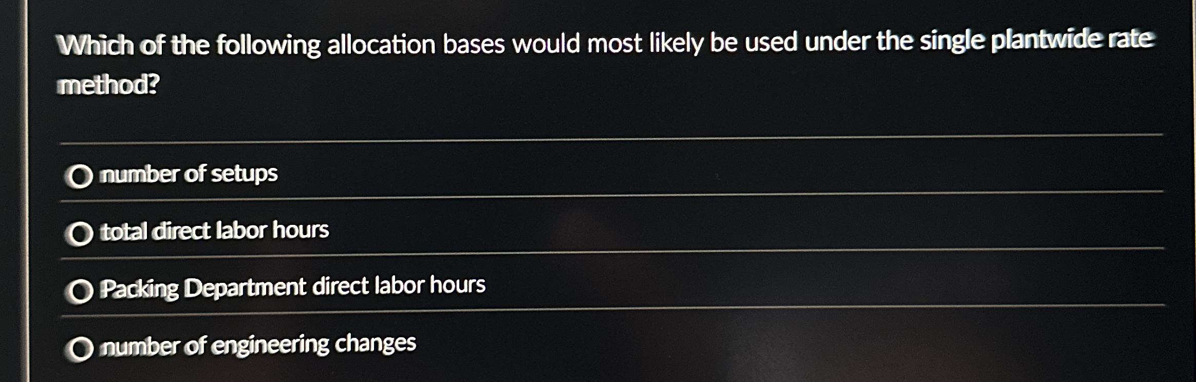 Solved Which of the following allocation bases would most | Chegg.com