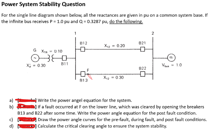 Solved Power System Stability QuestionFor the single line | Chegg.com
