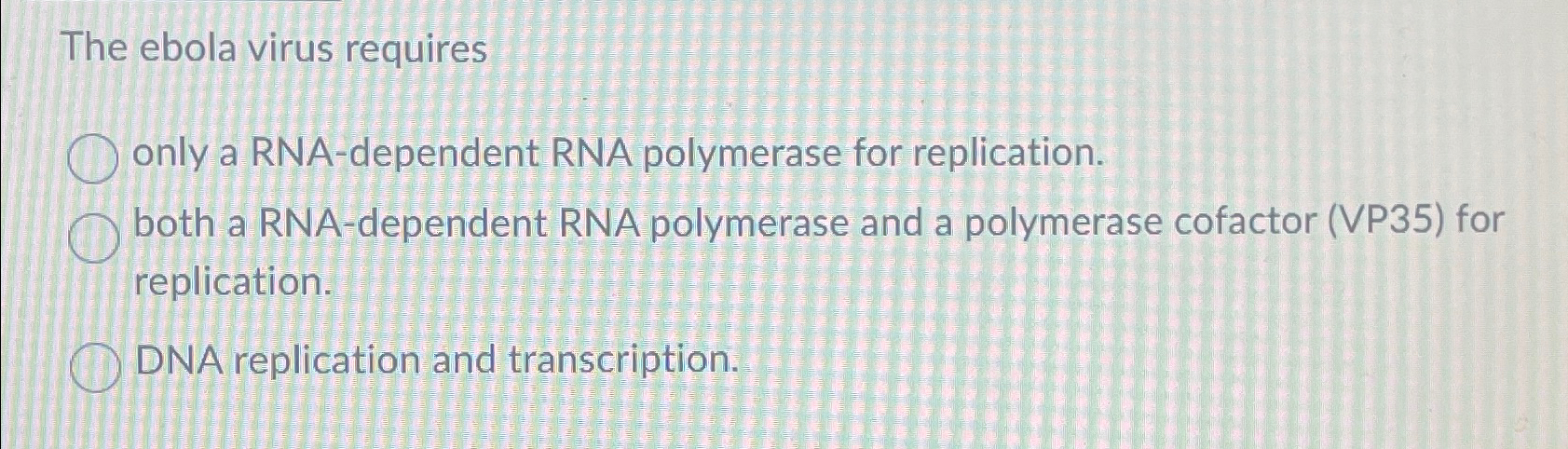 Solved The ebola virus requiresonly a RNA-dependent RNA | Chegg.com