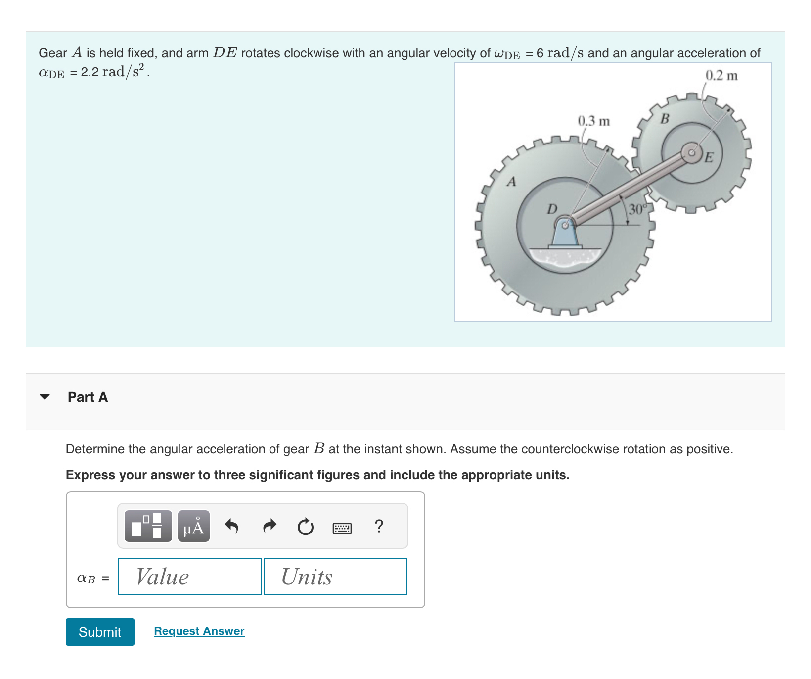 Solved Gear A is held fixed, and arm DE rotates clockwise | Chegg.com