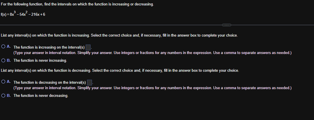 Solved For the following function, find the intervals on | Chegg.com