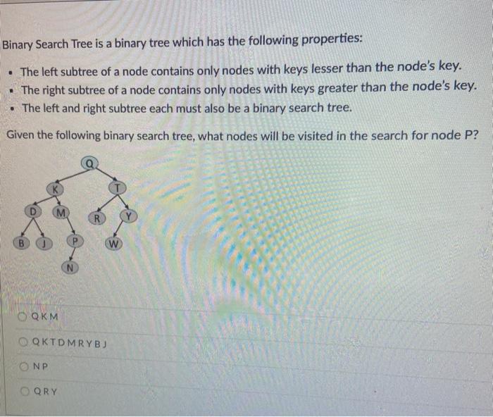 Solved Binary Search Tree is a binary tree which has the | Chegg.com