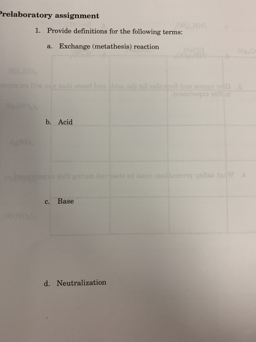 Solved Prelaboratory assignment 1. Provide definitions for | Chegg.com