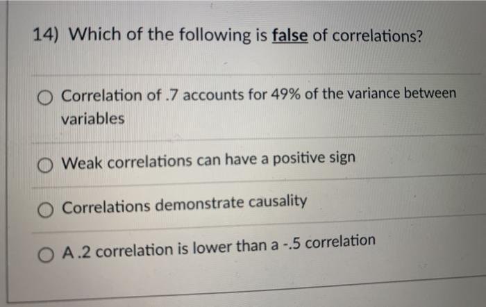 Solved 14) Which of the following is false of correlations? | Chegg.com