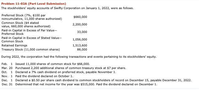 Solved Problem 11-02A (Part Level Submission) The | Chegg.com