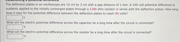 Solved The deflection plates in an oscilloscope are 10 cm by | Chegg.com