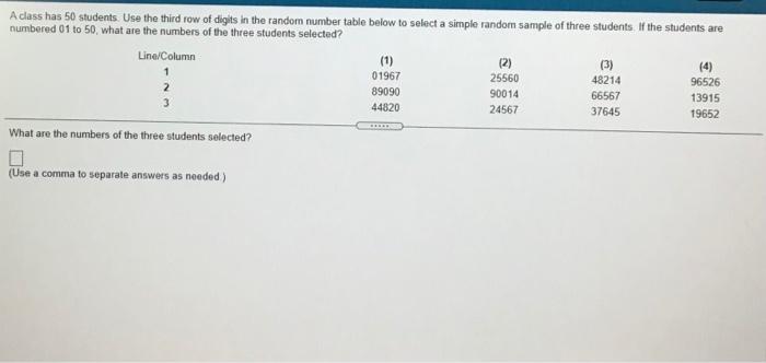 Solved A class has 50 students. Use the third row of digits | Chegg.com