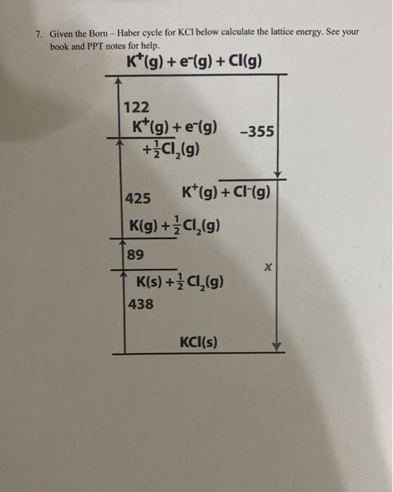 Solved 7. Given the Bom - Haber cycle for KCl below | Chegg.com