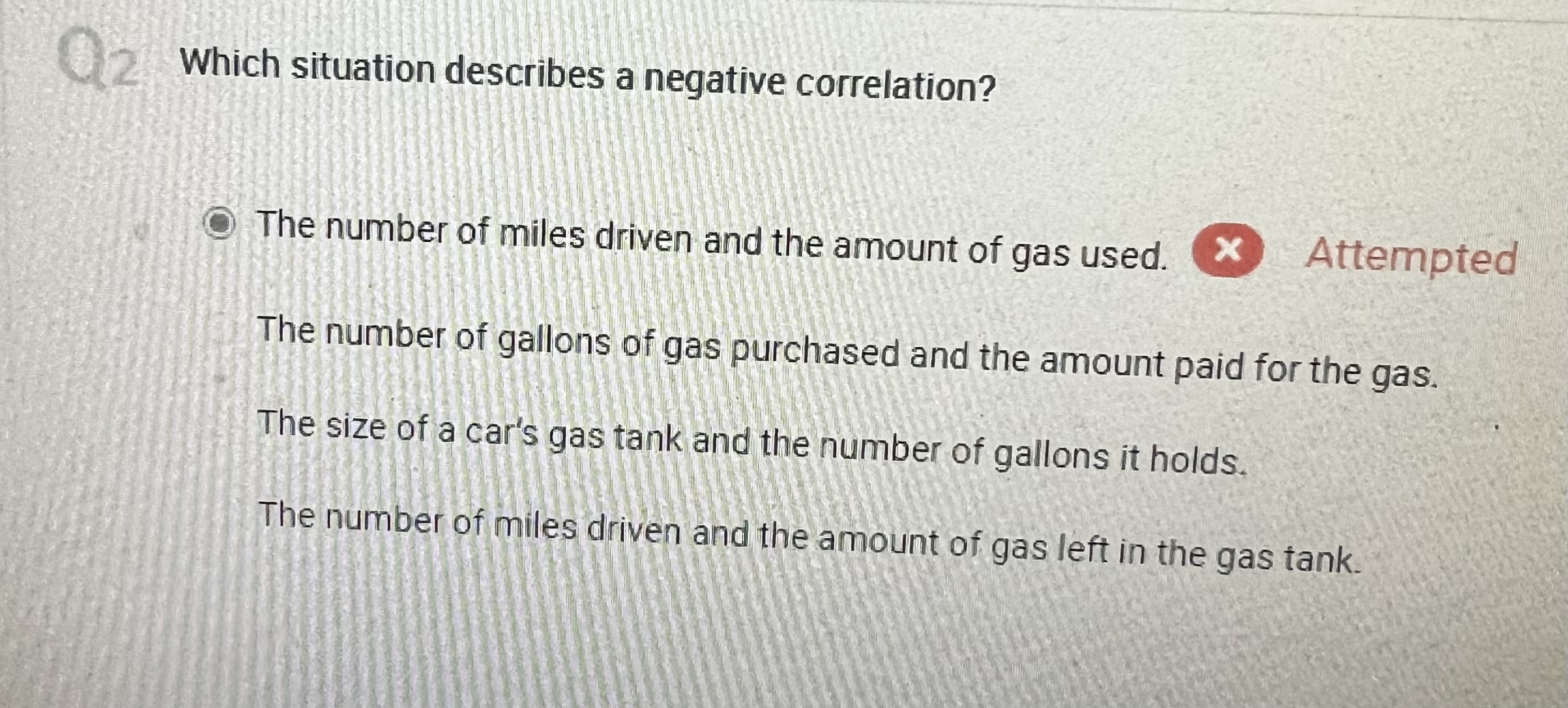 Solved Which situation describes a negative correlation?The | Chegg.com