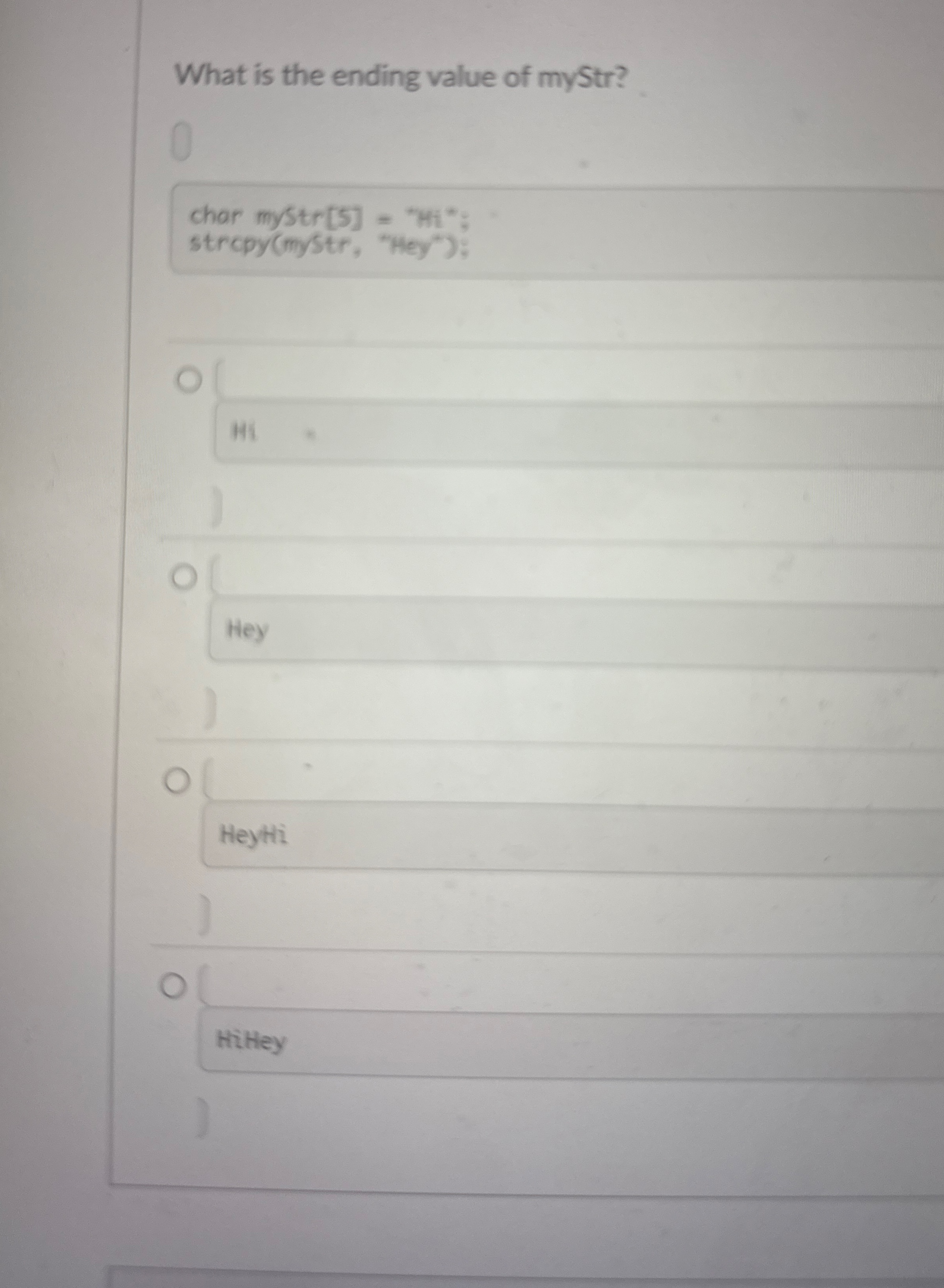 Solved What is the ending value of myStr?char | Chegg.com