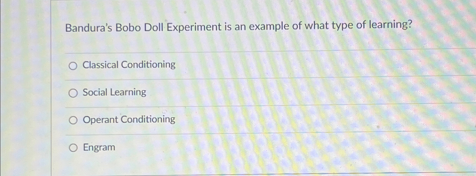 Solved Bandura's Bobo Doll Experiment is an example of what | Chegg.com