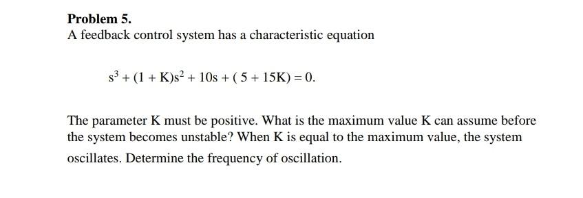 Solved Problem 5. A feedback control system has a | Chegg.com