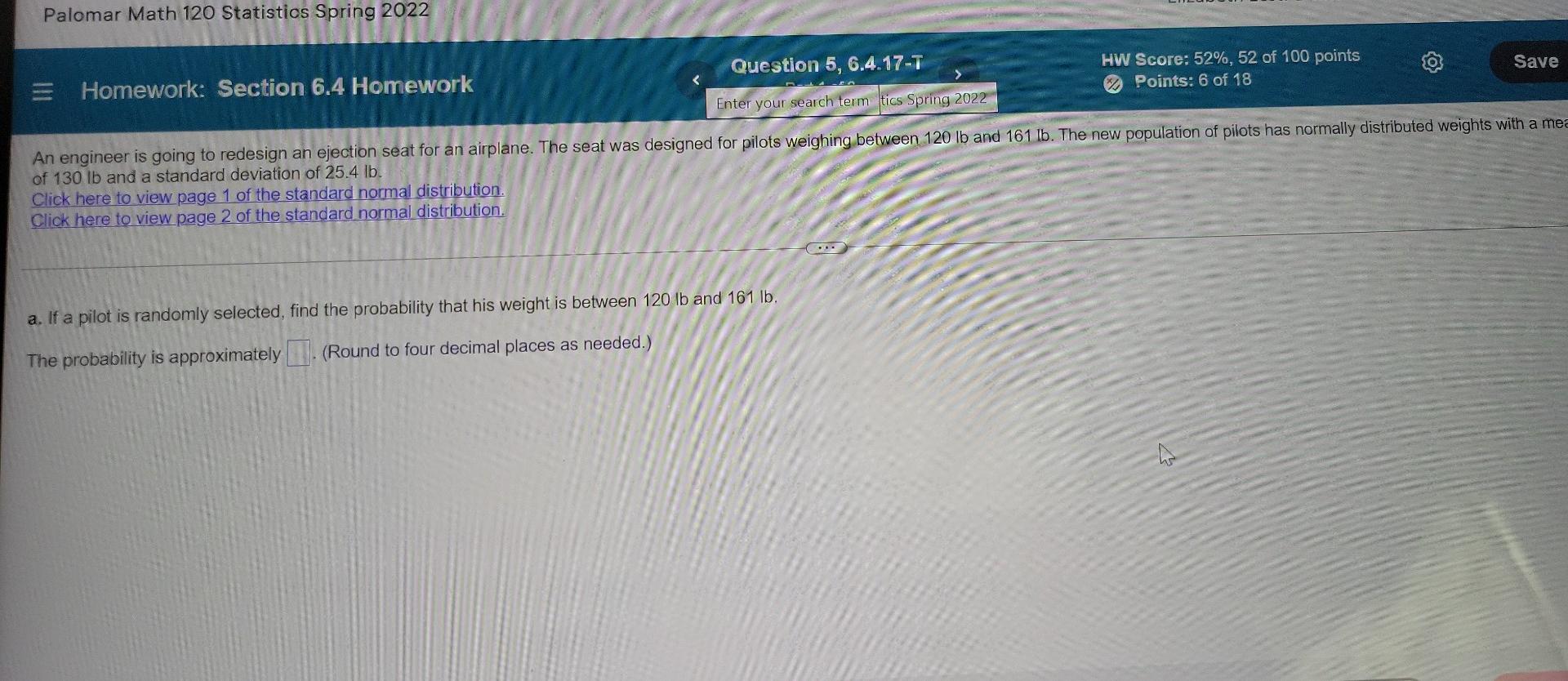 Solved Palomar Math 120 Statistics Spring 2022 Question 5, | Chegg.com