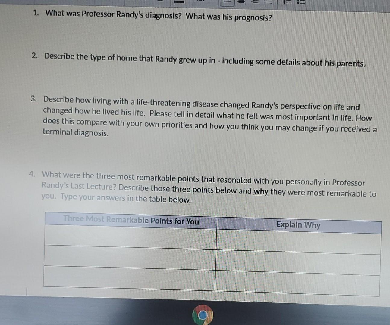 1. What was Professor Randy's diagnosis? What was his | Chegg.com