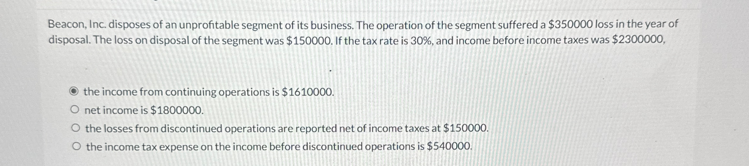 Solved Beacon, Inc. disposes of an unprofitable segment of | Chegg.com