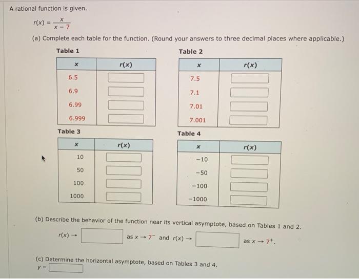 Solved X A rational function is given. r(x) X - 7 (a) | Chegg.com