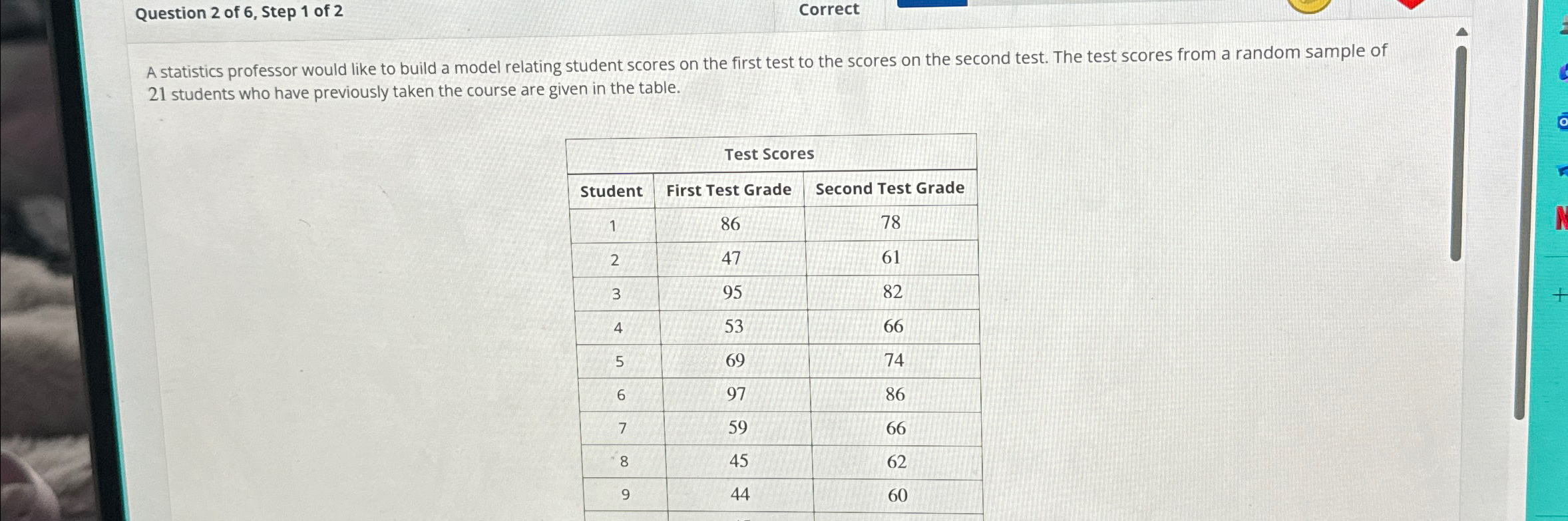 Question 2 ﻿of 6 , ﻿Step 1 ﻿of 2CorrectA statistics | Chegg.com