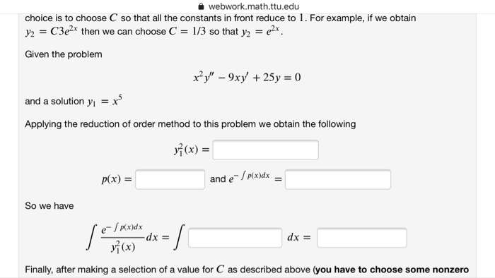 Solved webwork.math.ttu.edu (1 point) Given a second order | Chegg.com