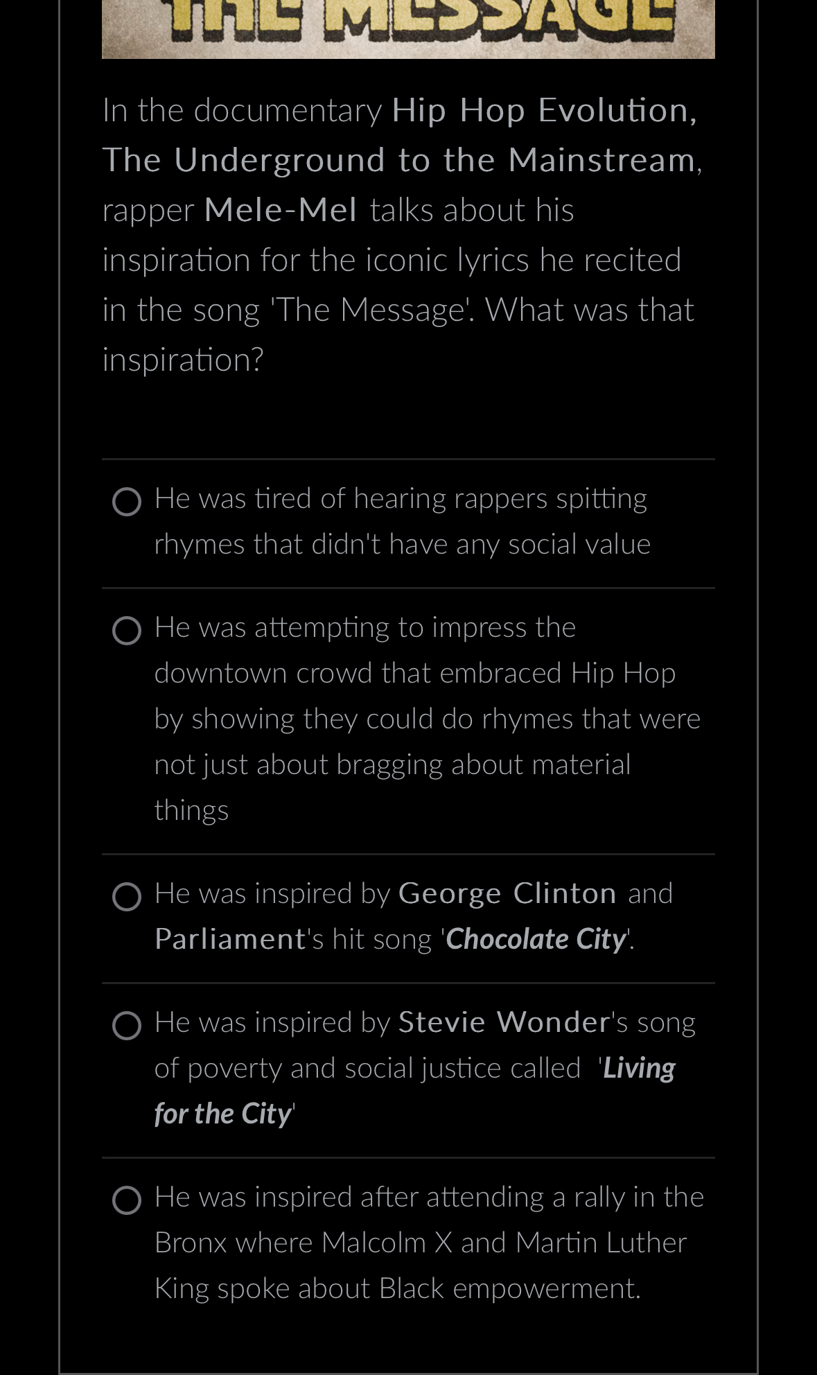 Solved In the documentary Hip Hop Evolution, The Underground | Chegg.com