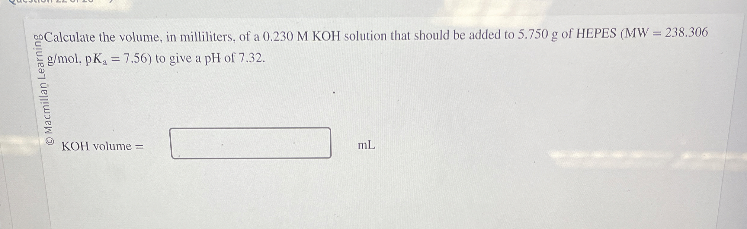 Solved ?on ﻿Calculate the volume, in milliliters, of a | Chegg.com