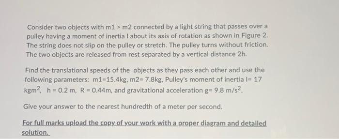 Solved Consider two objects with m1>m2 connected by a light | Chegg.com