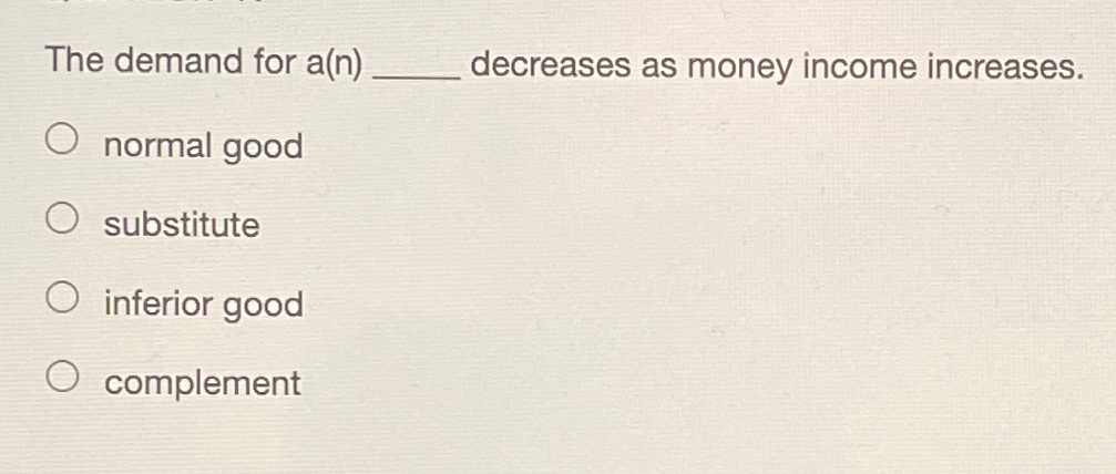 Solved The demand for a(n) ﻿decreases as money income | Chegg.com