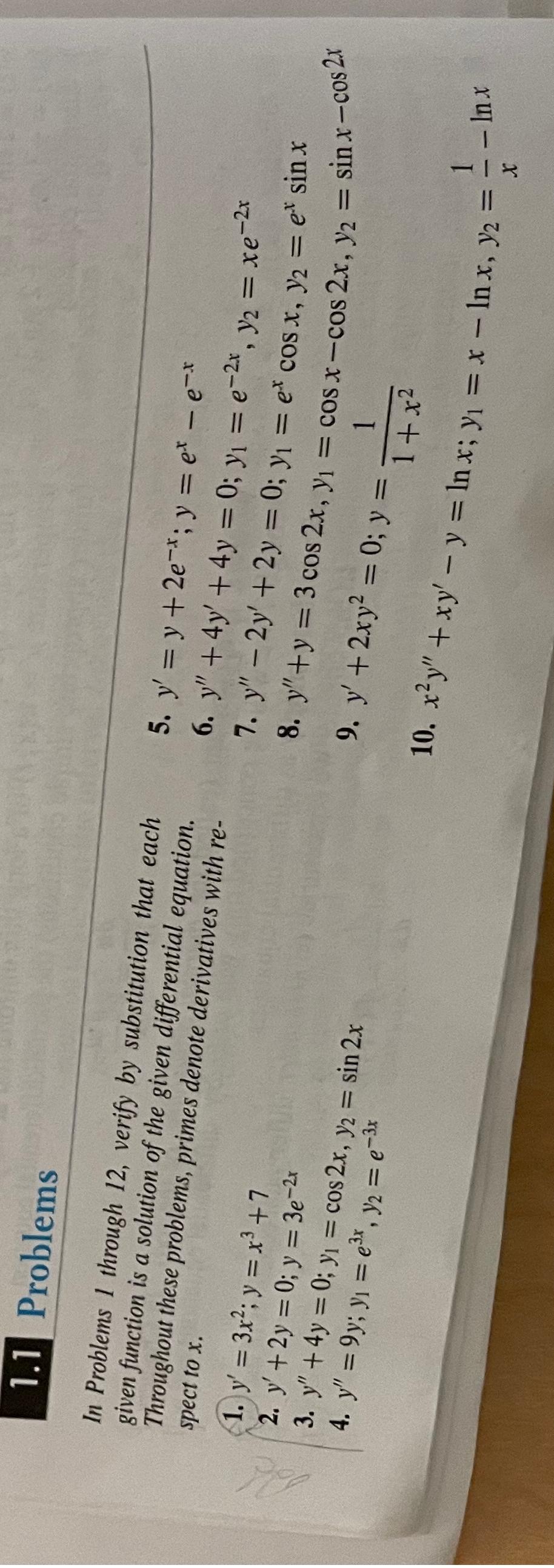 Solved 1.1 ﻿ProblemsIn Problems 1 ﻿through 12, ﻿verify by | Chegg.com