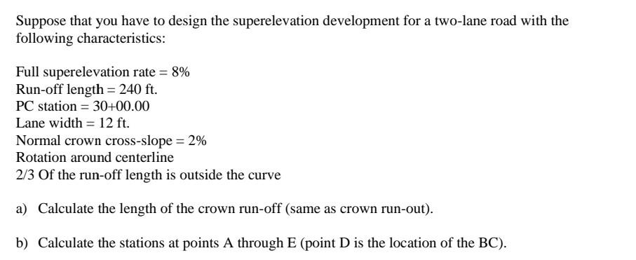 Solved Suppose that you have to design the superelevation | Chegg.com