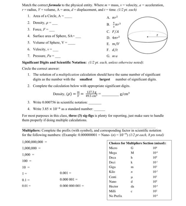 Solved Match the correct formula to the physical entity. | Chegg.com