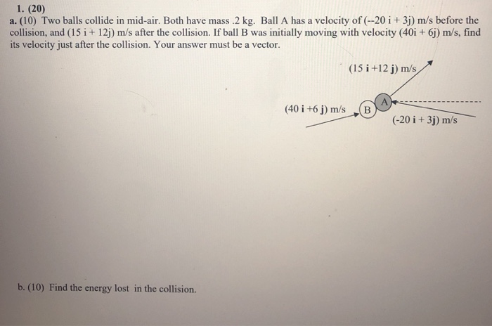 Solved 1. (20) a. (10) Two balls collide in mid-air. Both | Chegg.com