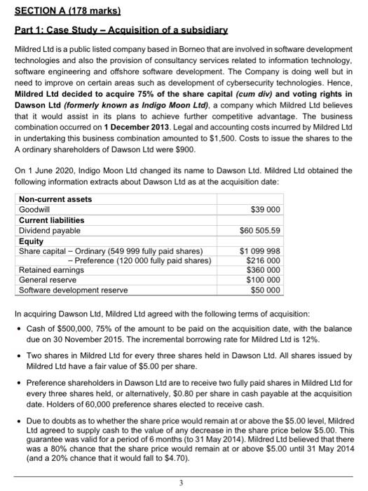 SECTION A (178 marks) Part 1: Case Study - | Chegg.com