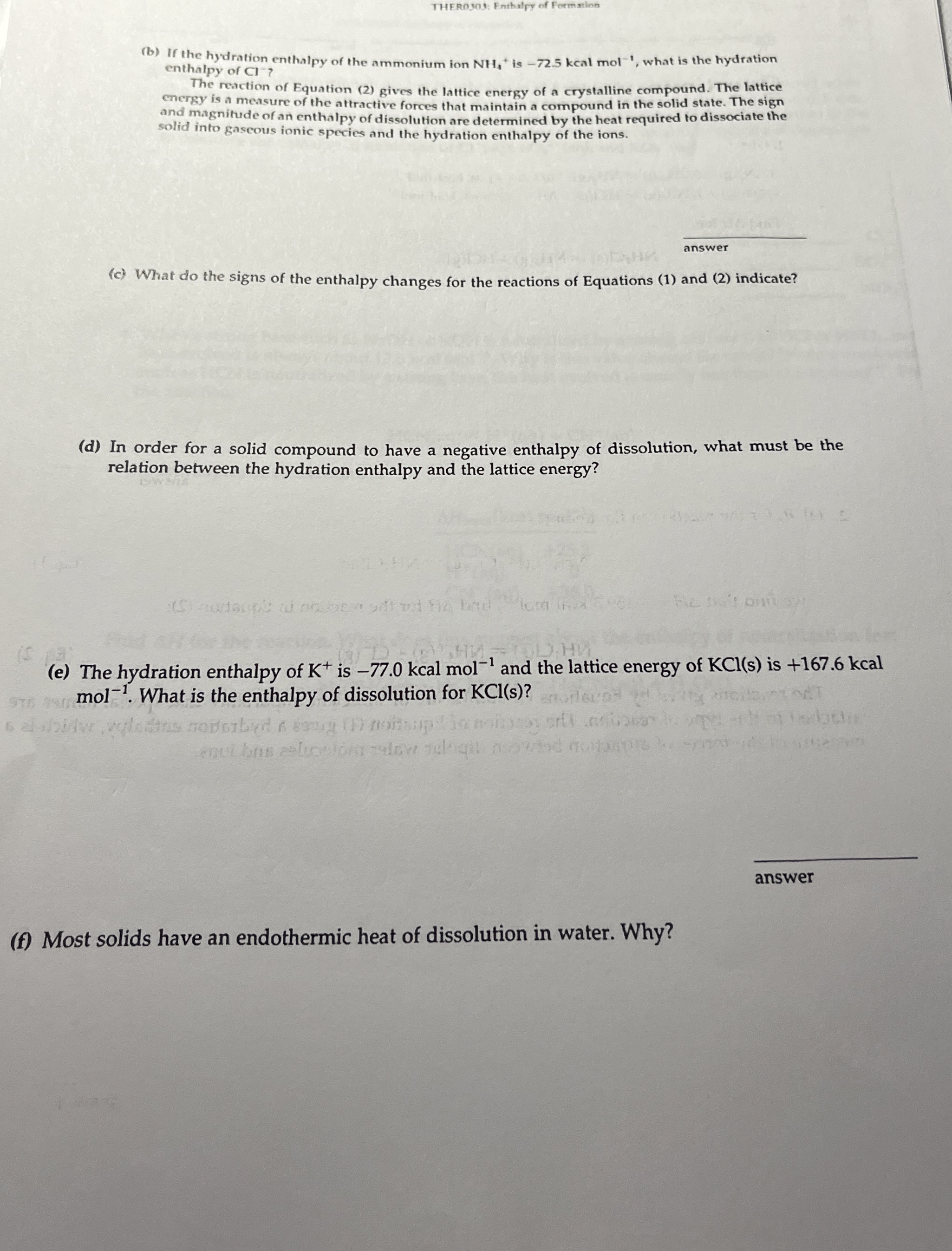 Solved THERO303: Enthalpy of Formation(b) ﻿If the hydration | Chegg.com