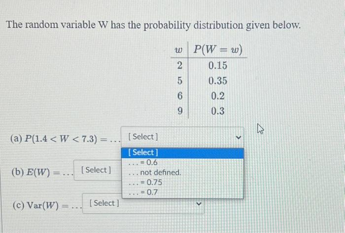 Solved The random variable W has the probability | Chegg.com
