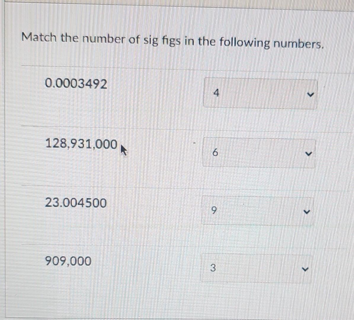 Solved Match the number of sig figs in the following | Chegg.com