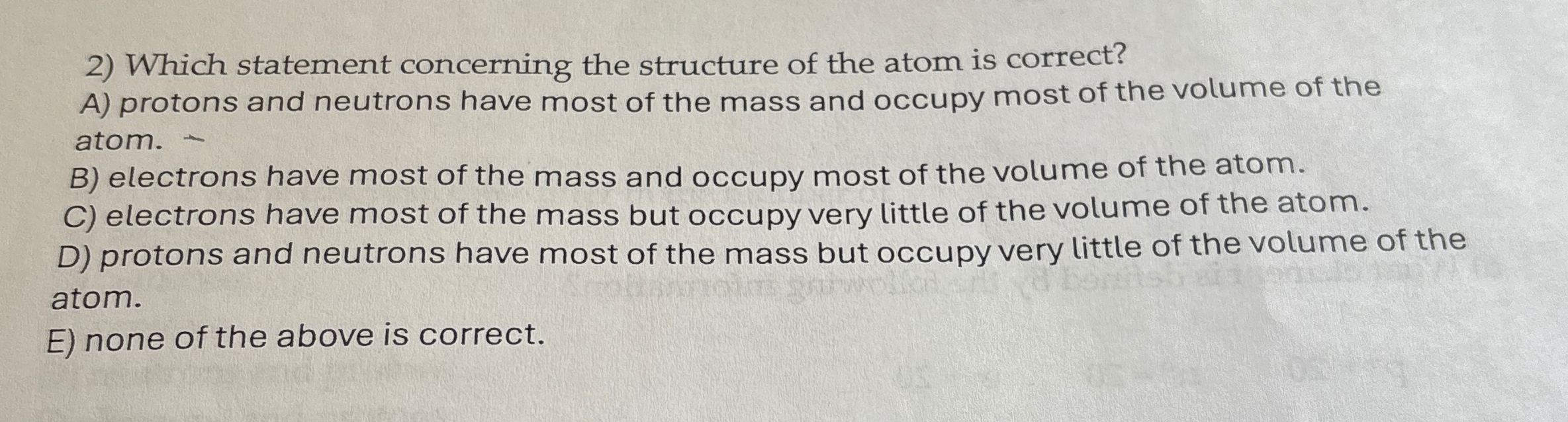 Solved Which statement concerning the structure of the atom | Chegg.com