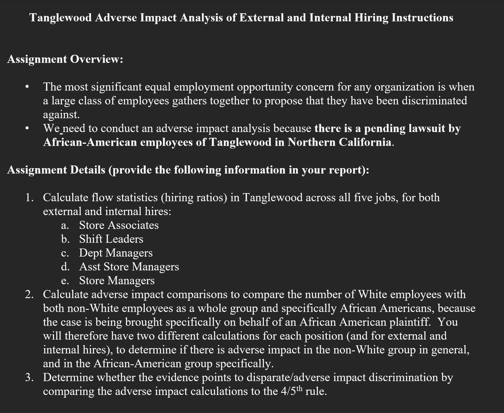 Solved Tanglewood Adverse Impact Analysis of External and | Chegg.com